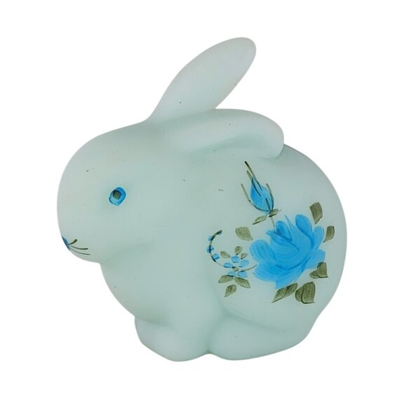 Fenton | Accents | Fenton Glass Rabbit Figurine Blue Satin Bunny Roses ...